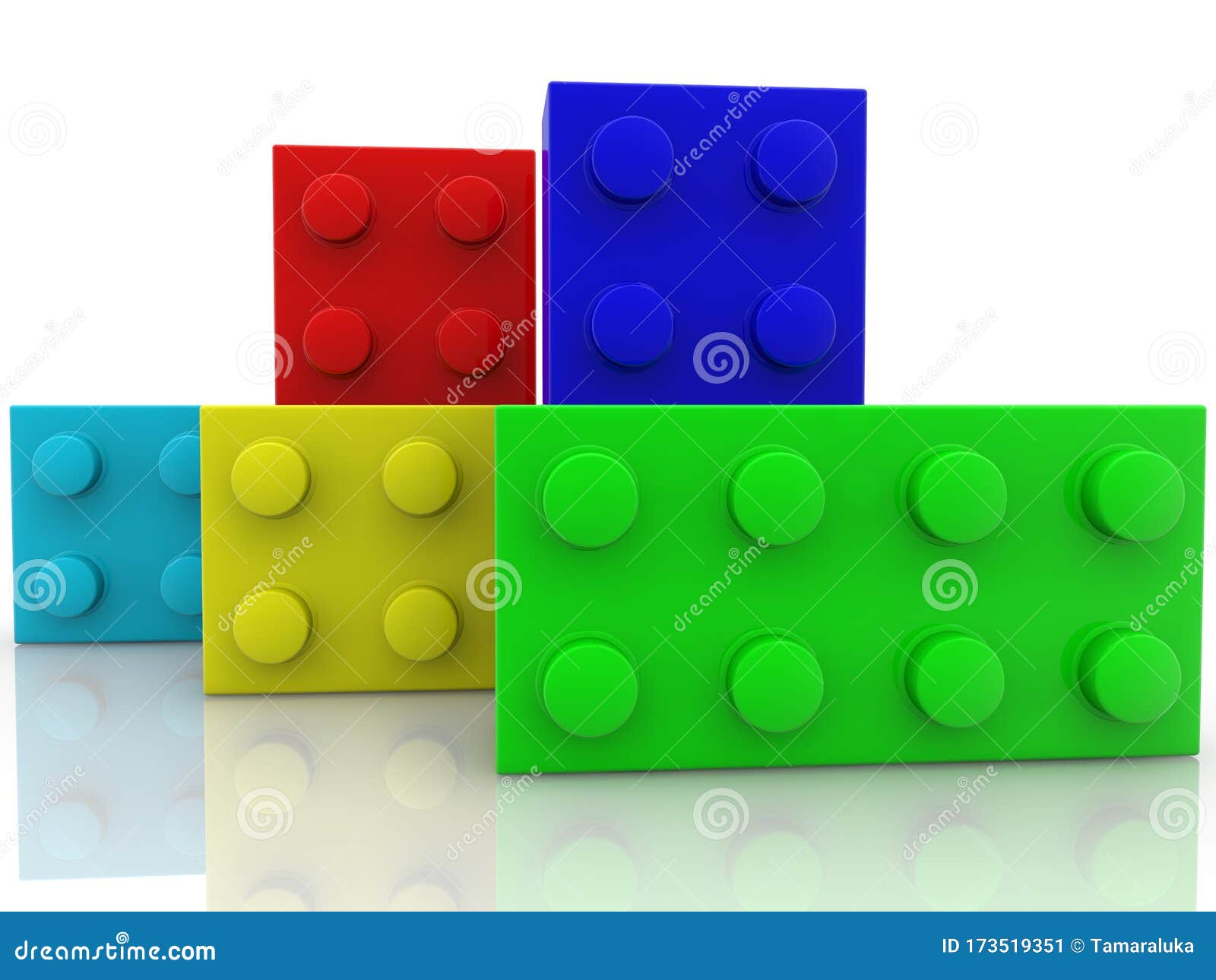 Five Toy Bricks of Different Colors on a White Stock Illustration ...