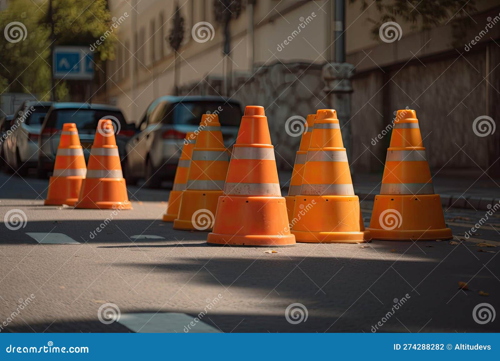 Five Traffic Cones in a Row, Creating Safe and Visible Pathway Stock ...
