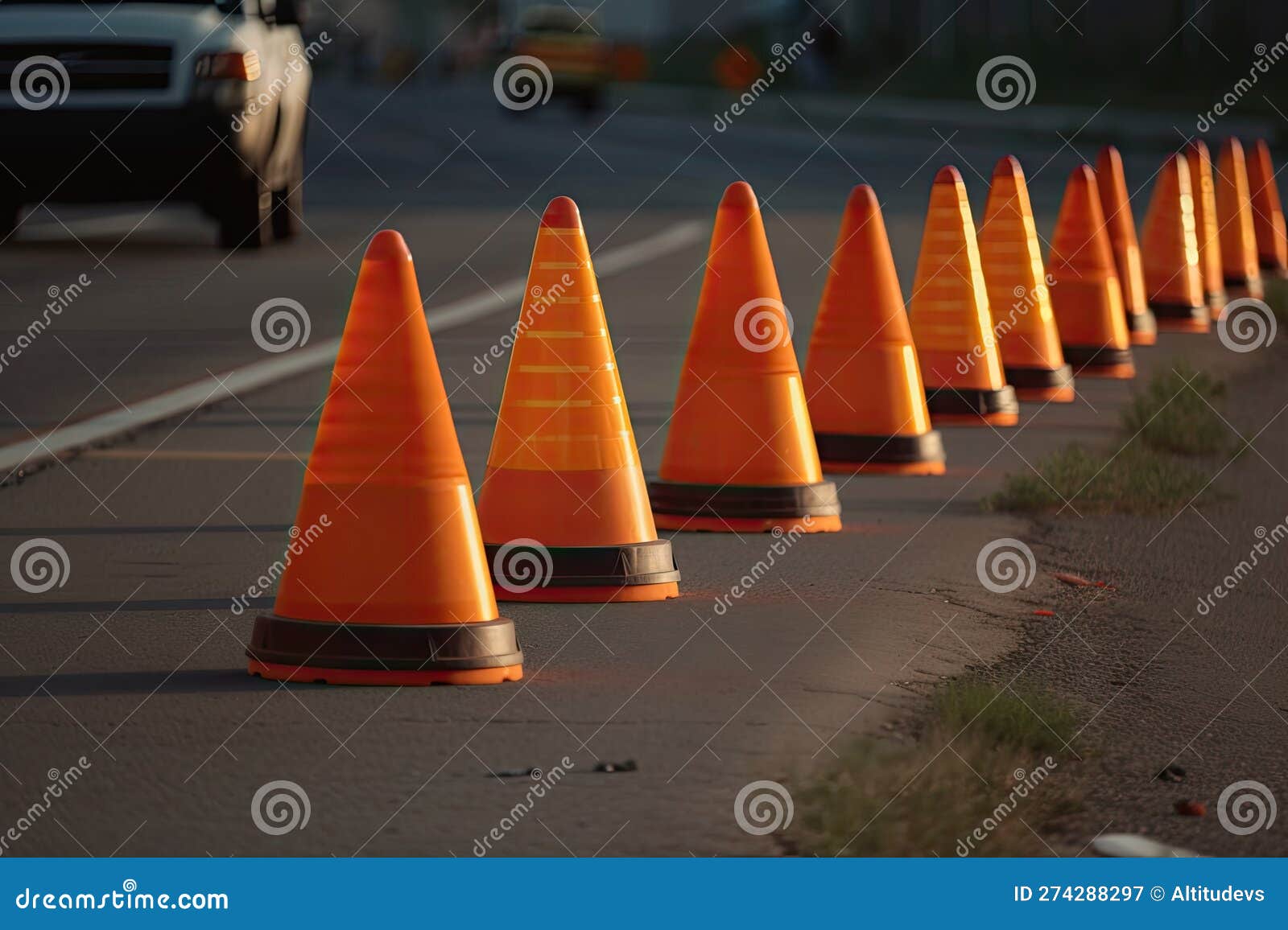 Five Traffic Cones in a Row, Creating Safe and Visible Pathway Stock ...