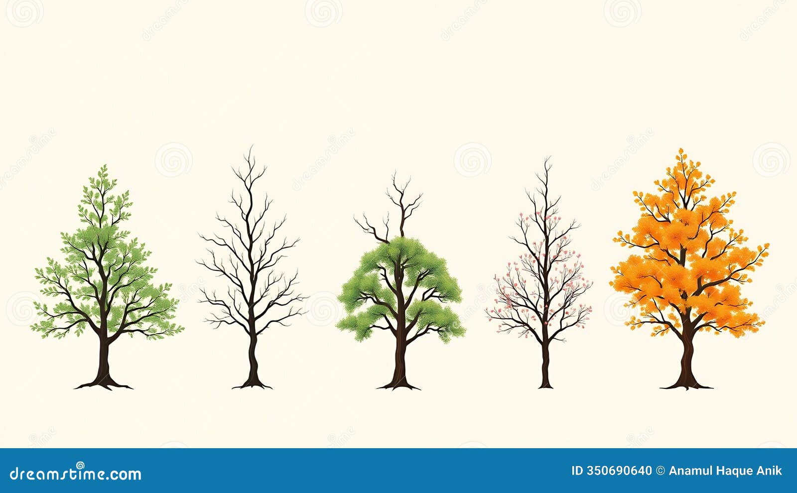 Five Trees in Various Stages of Growth and Color Stock Illustration ...