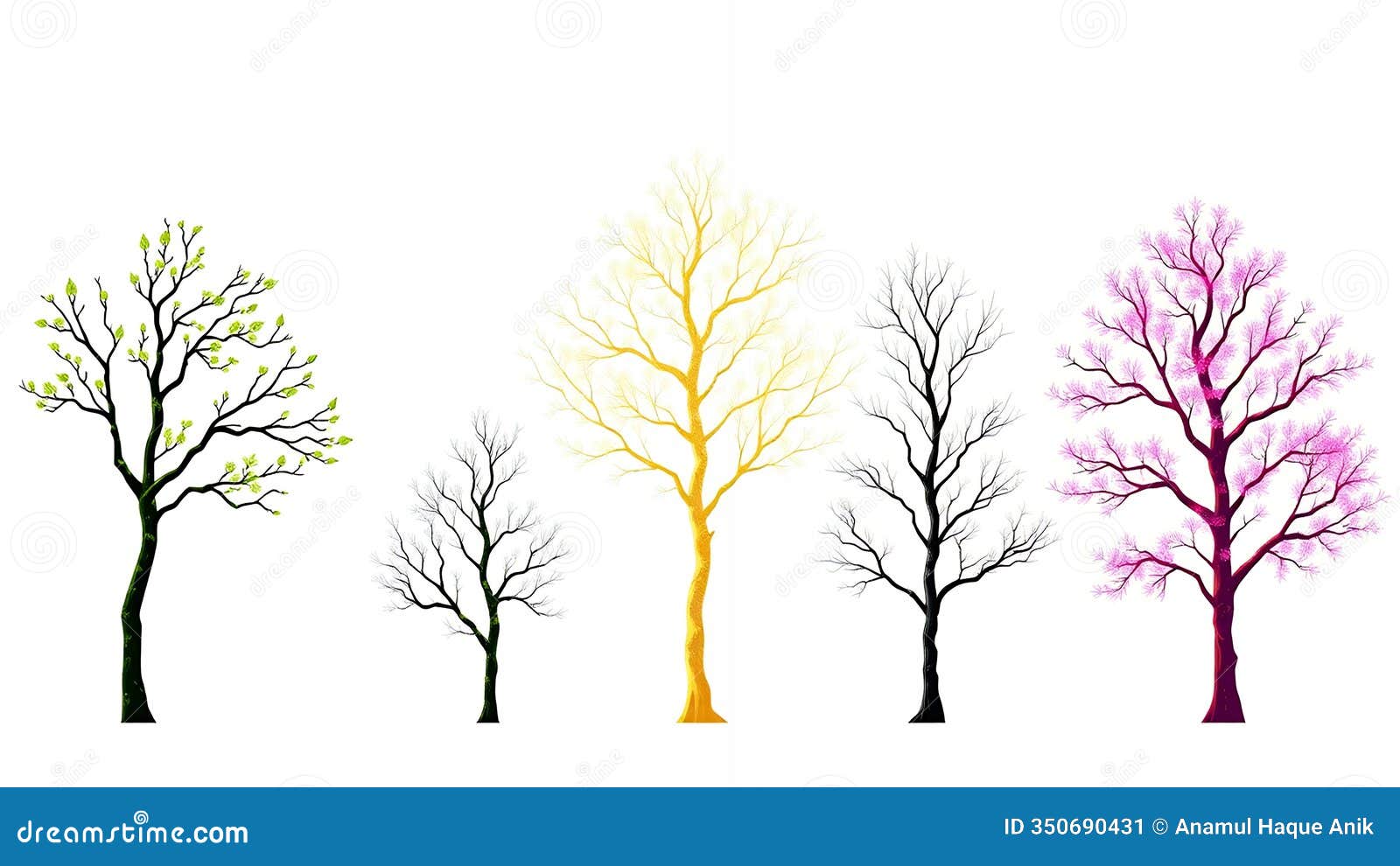 Five Trees in Various Stages of Growth a Visual Representation of Lifes ...