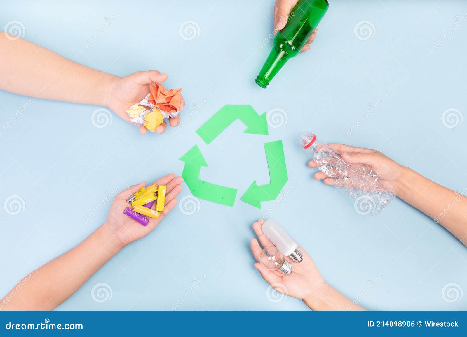 Five Types Of Garbage In Human Hands With Recycling Sign - Sorting ...