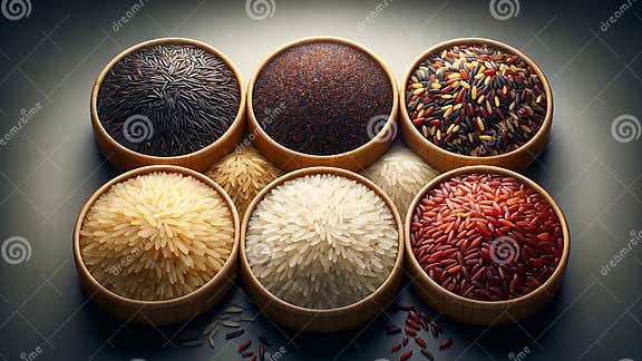 Five Types of Rice Basmati, Black Rice, Mixed Long Grain, Arborio, and ...