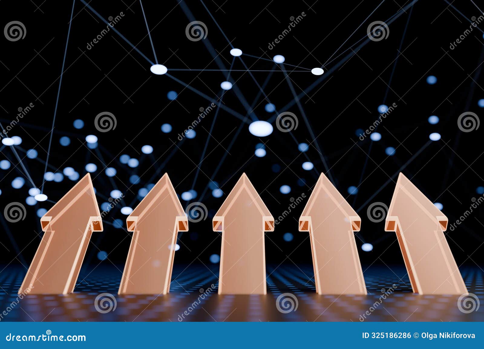 Five Upward Arrows with Digital Network Background, Symbolizing Growth ...