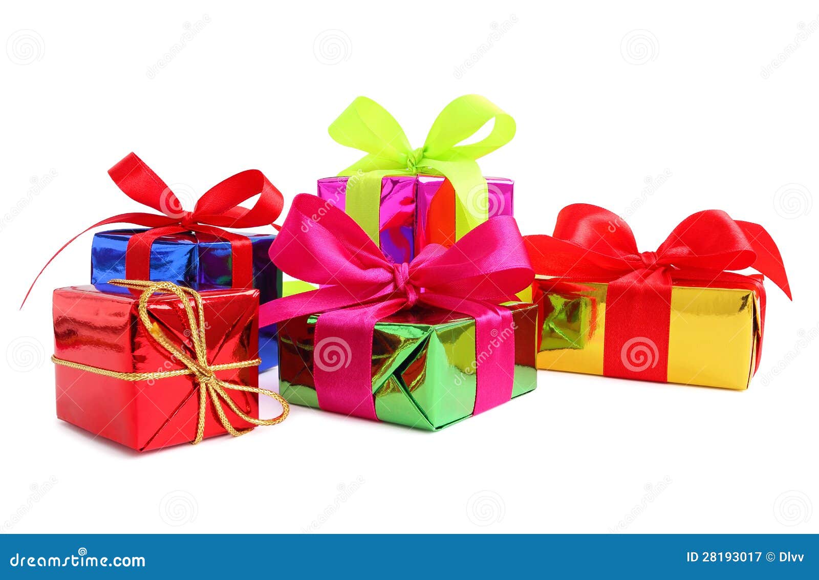 Five Various Glossy Gift Wrapped Presents Stock Image - Image of purple ...