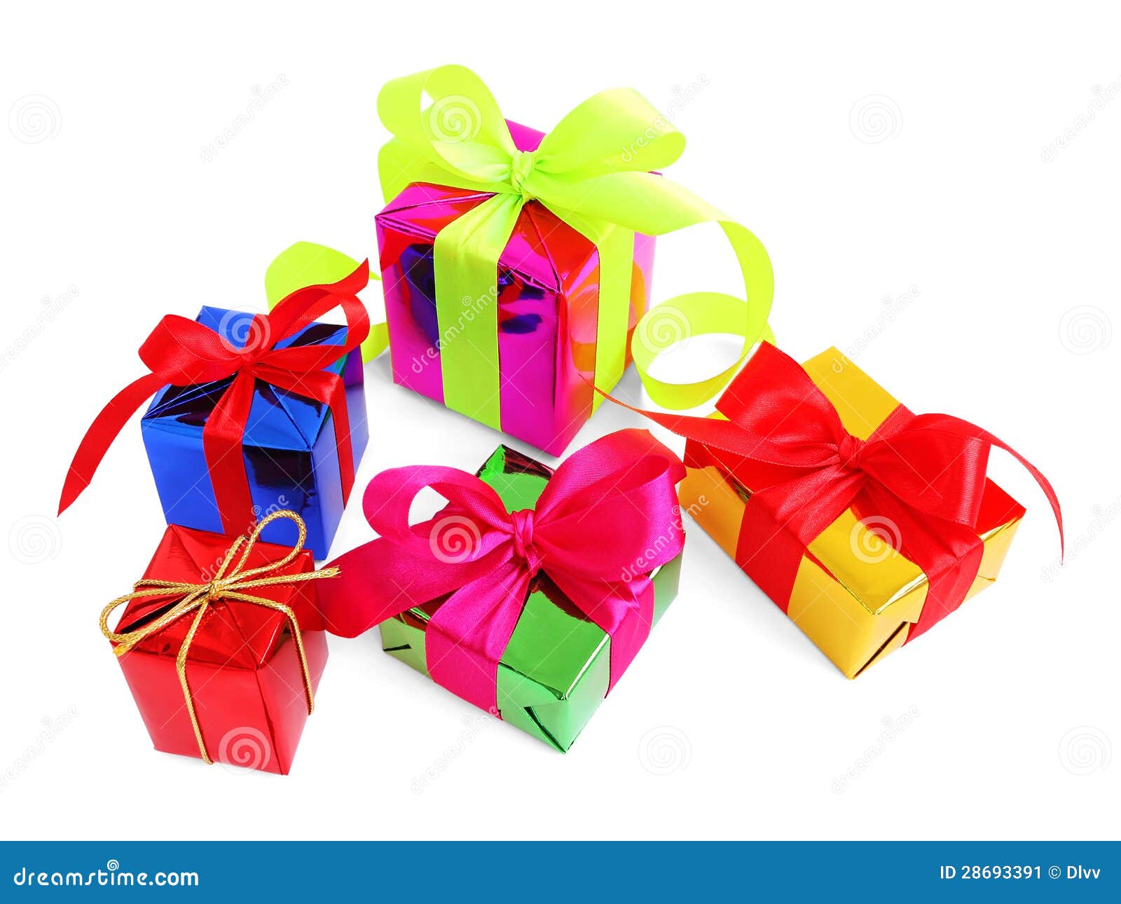 Five Various Glossy Gift Wrapped Presents Stock Image - Image of color ...