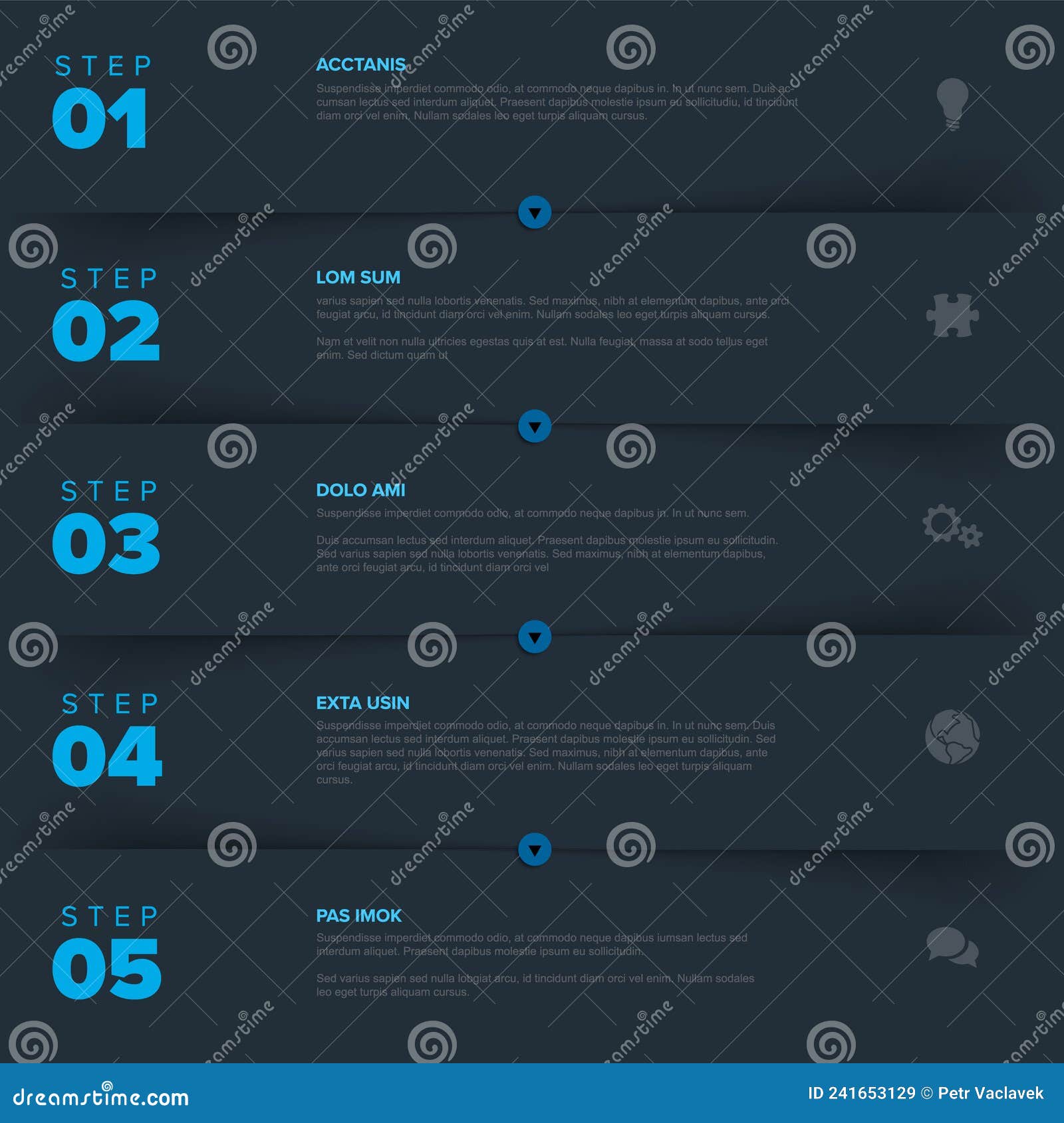 Five Vector Blue Progress Block Horizontal Steps Template Stock Vector ...