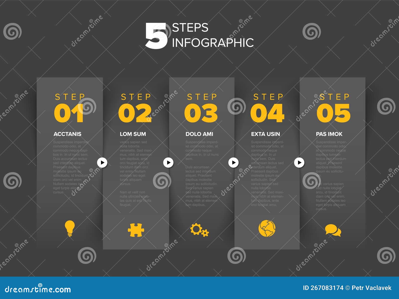 Five Vertical Dark Gray Stripe Steps Progress Page Template Stock ...