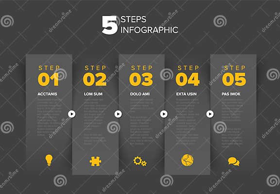 Five Vertical Dark Gray Stripe Steps Progress Page Template Stock ...