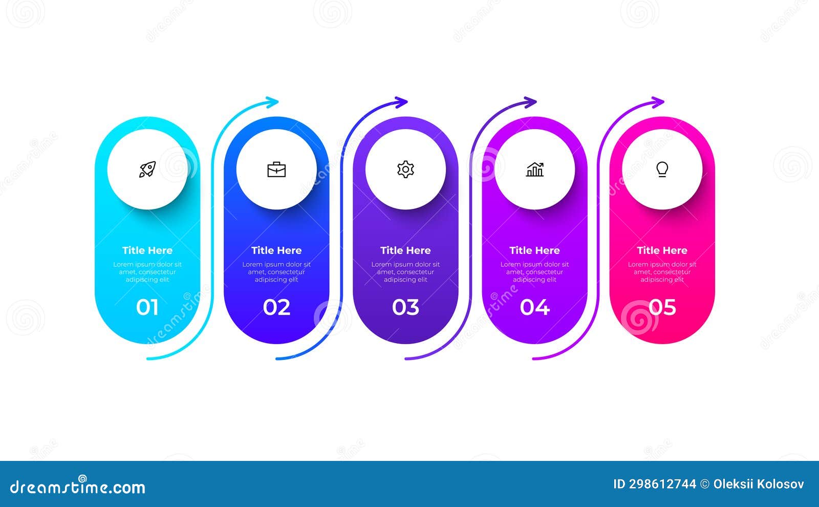Five Vertical Rounded Banners with Circles Placed in Horizontal Row ...
