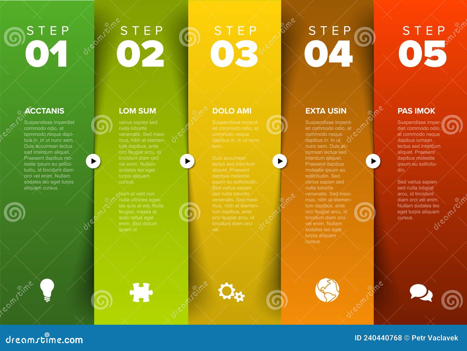 Five Vertical Stripe Steps Progress Page Template Stock Vector ...