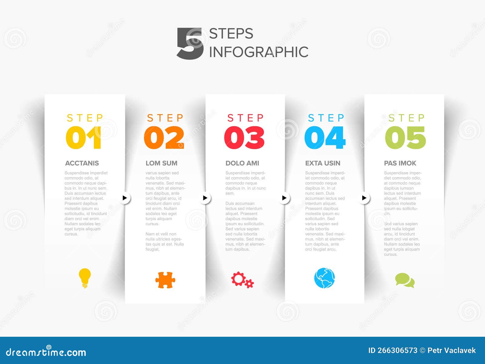 Five Vertical White Stripe Steps Progress Page Template Stock Vector ...