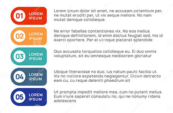 Five Vibrant, Numbered Bullet Points Featuring Example Text ...