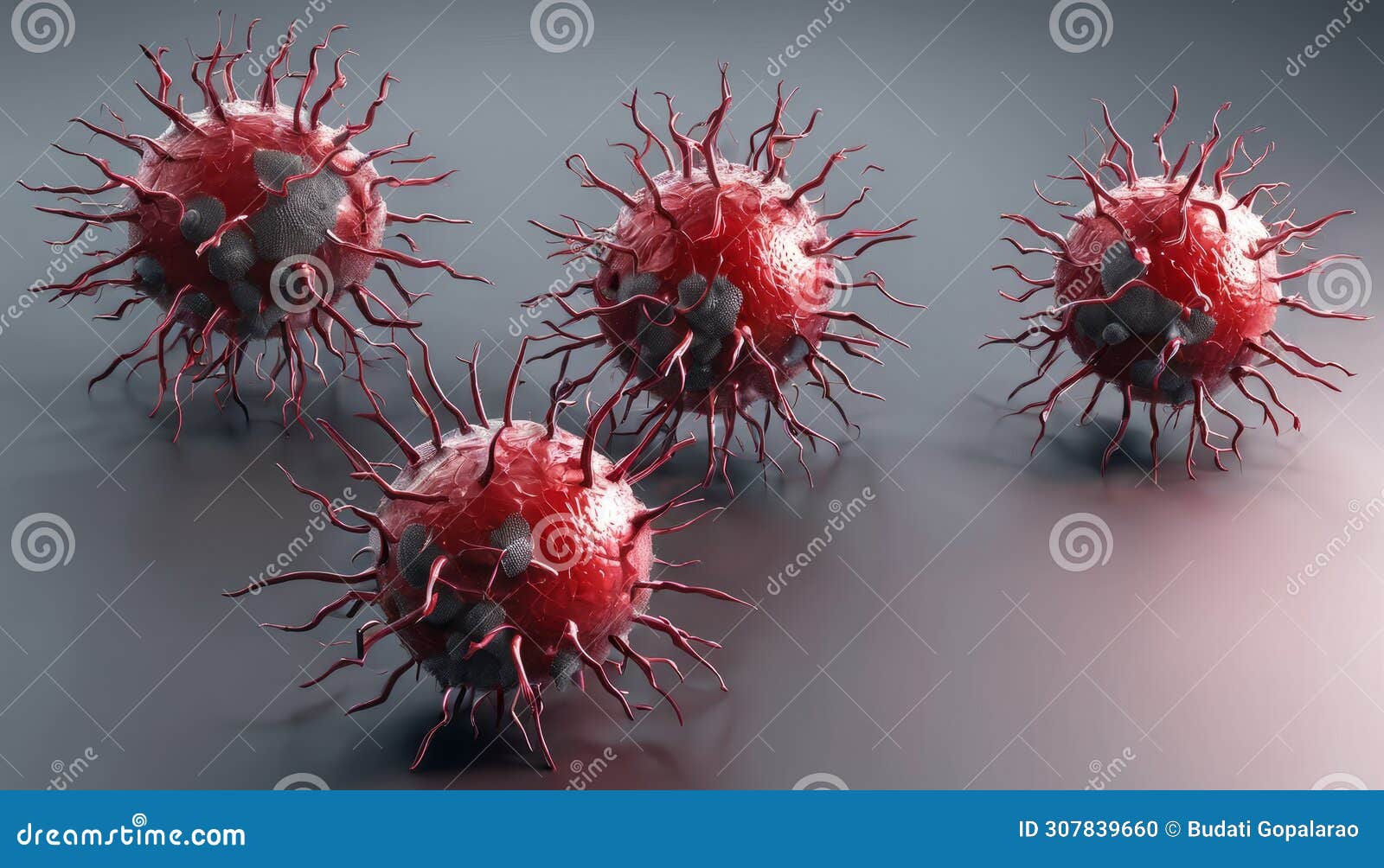 Five Vibrant Red Viruses With Spiky Protrusions, Isolated On A Dark ...