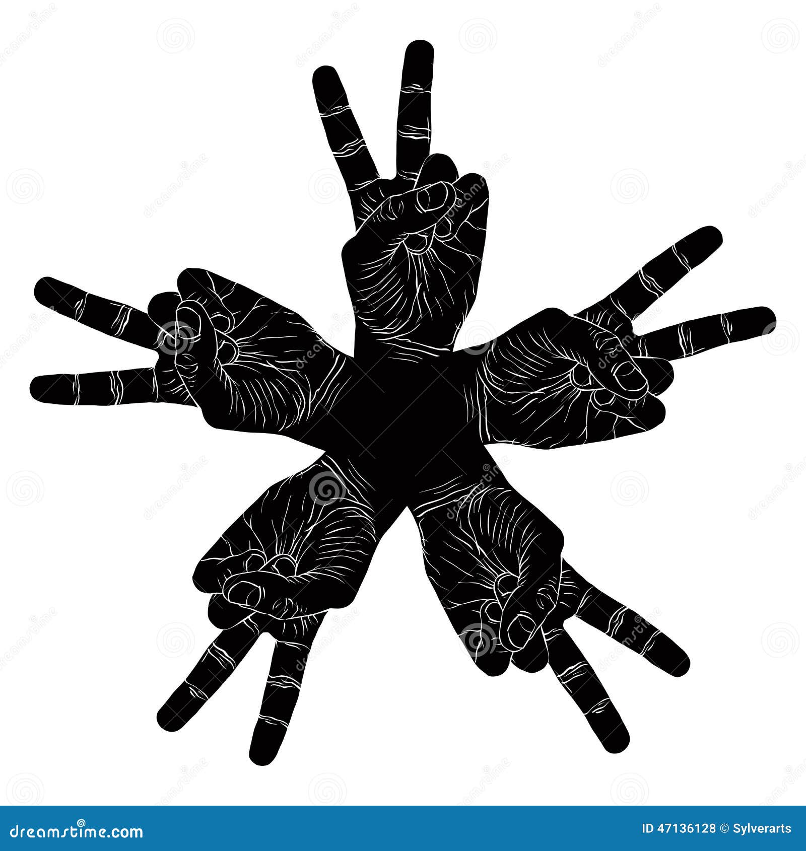 Five Victory Hands Abstract Symbol, Black And White Vector Special ...