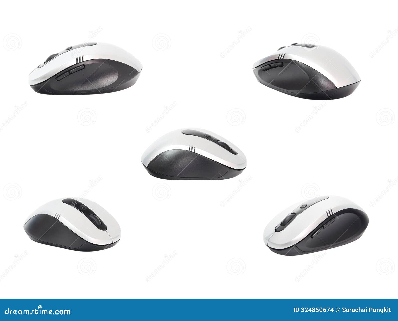 Five-view Set of a Black and White Computer Mouse, Displayed with ...