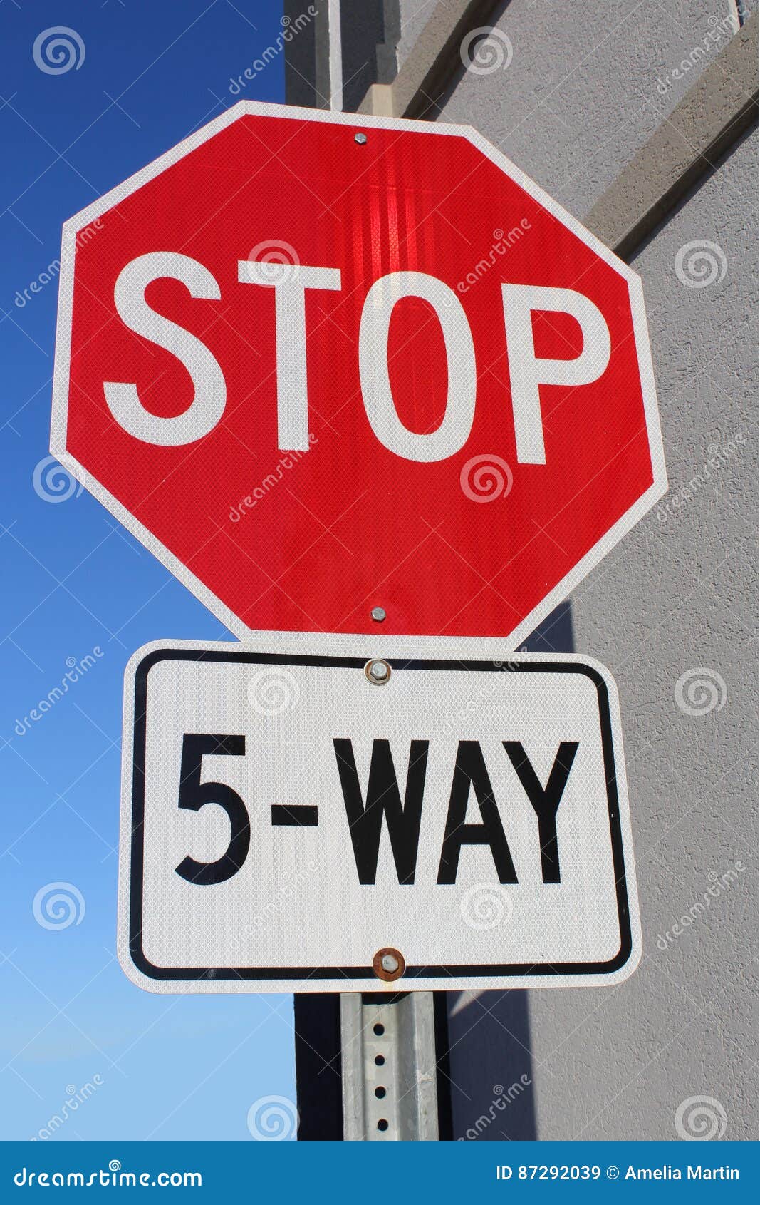 Five Way Stop Sign beside Building Stock Image - Image of forbidden ...