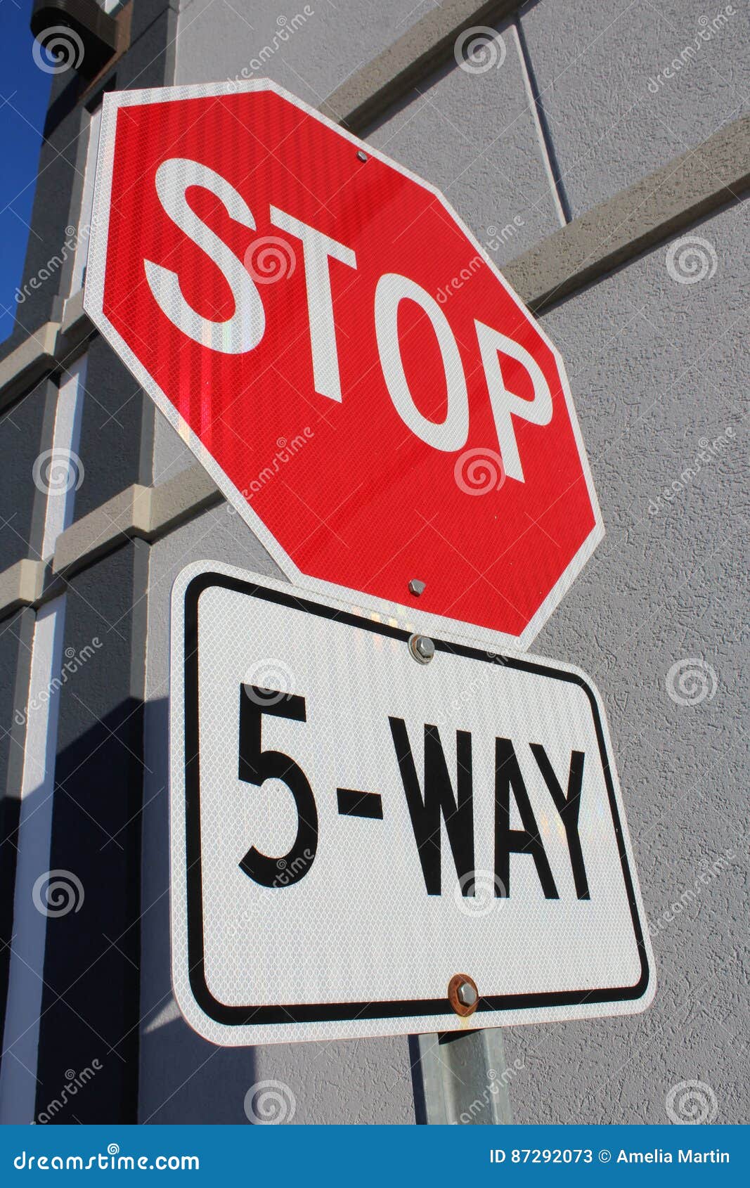 Five Way Stop Sign beside Building Stock Image - Image of attention ...