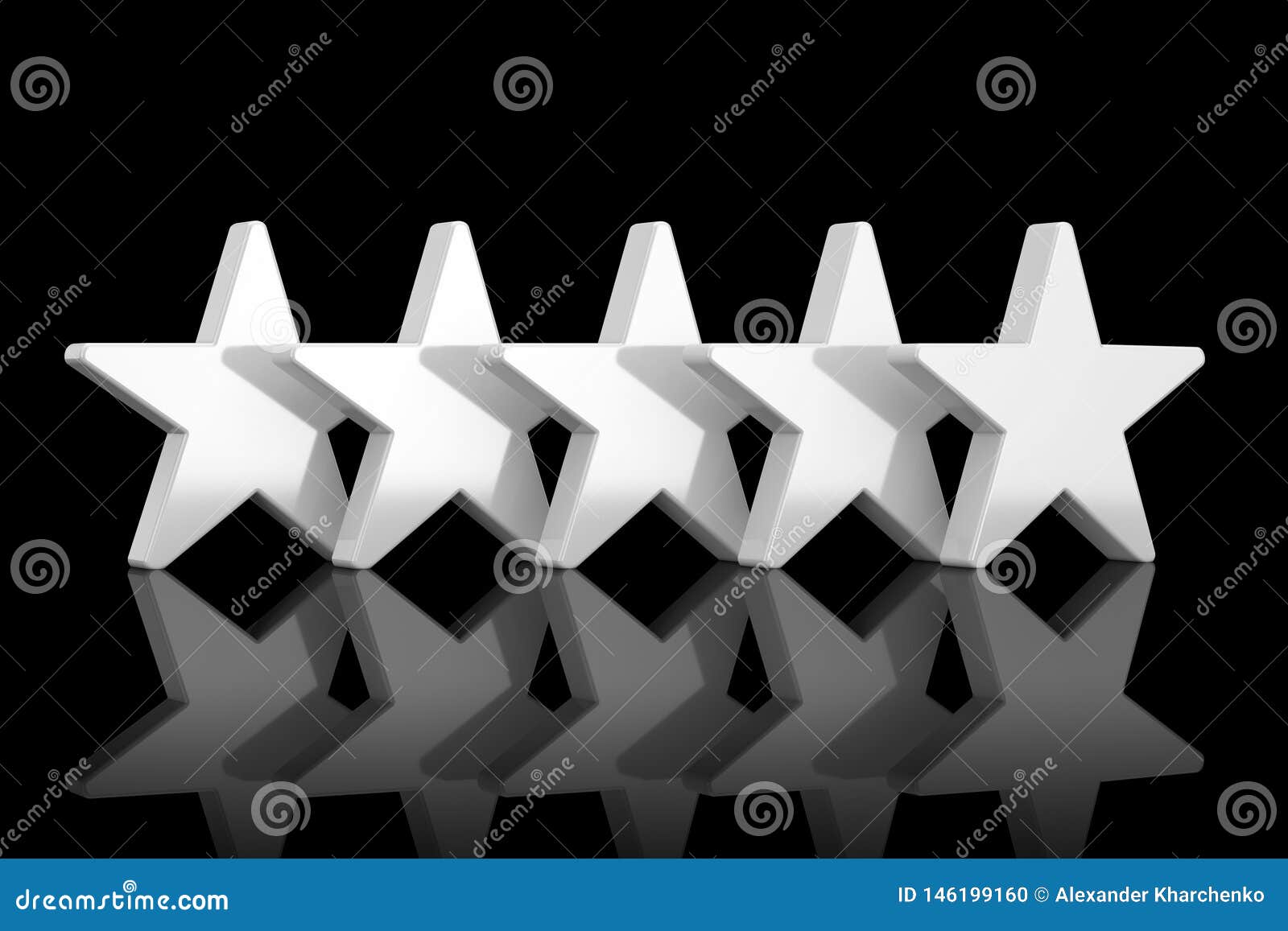 Five White Stars with Reflections in Clay Style. 3d Rendering Stock ...