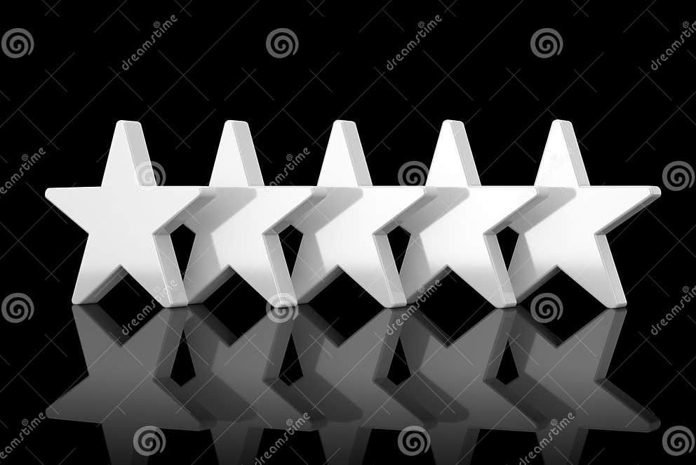 Five White Stars with Reflections in Clay Style. 3d Rendering Stock ...
