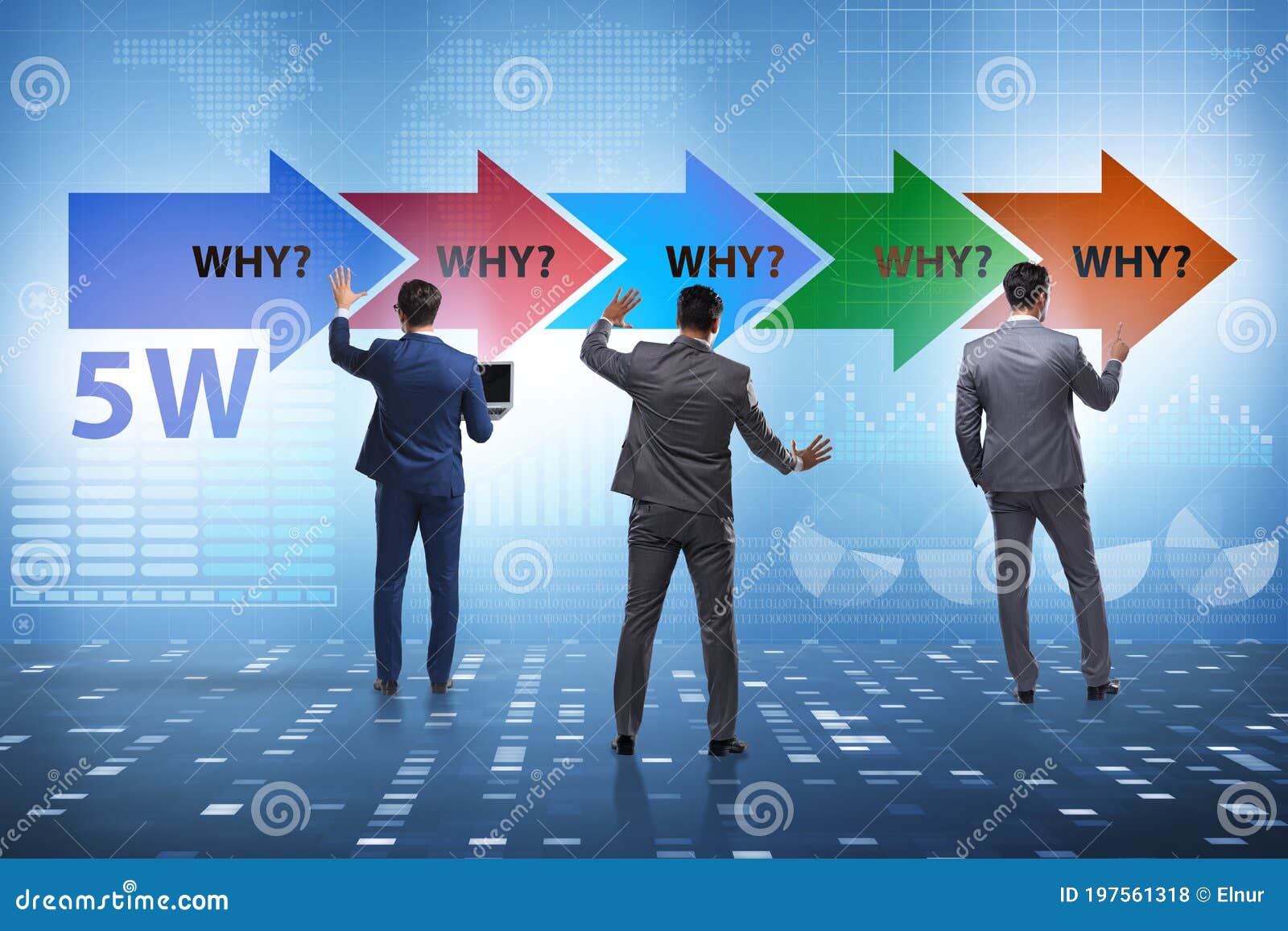 Five Whys Concept with Businessman Pressing Virtual Button Stock Photo ...