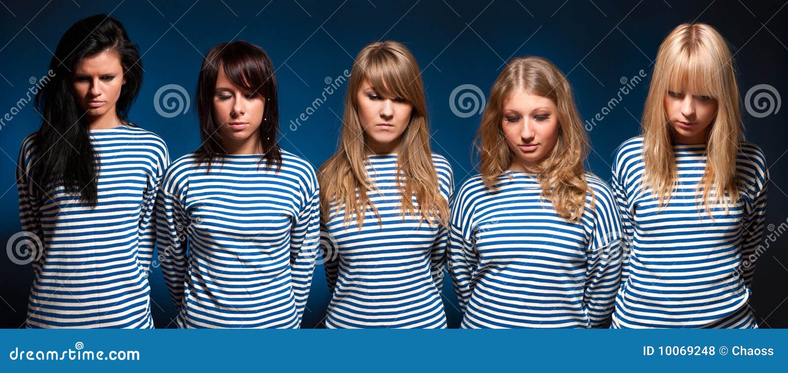 Five women team stock photo. Image of front, band, stripy - 10069248