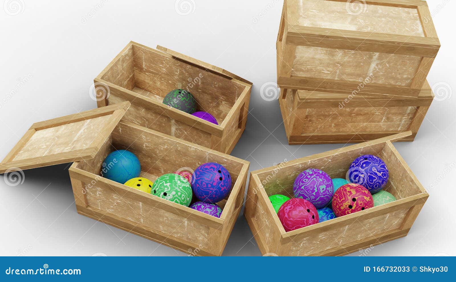 Five Wood Transport Box Where Three Opened and Full of Bowling Balls ...