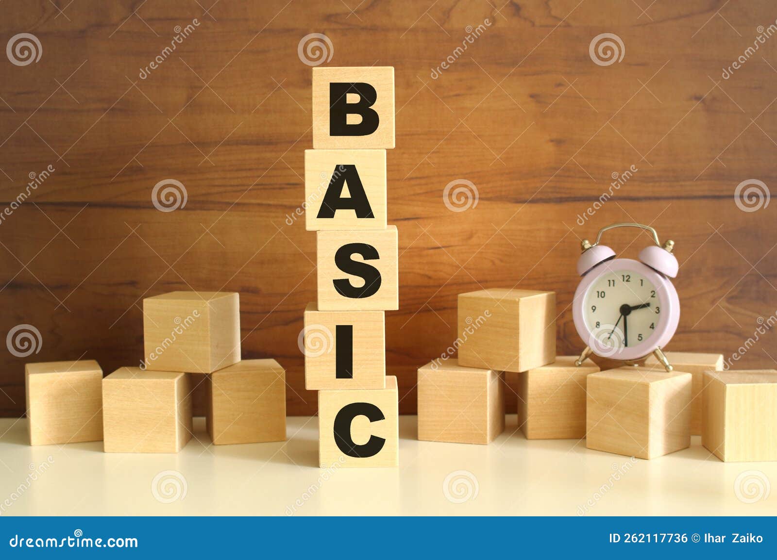 Five Wooden Cubes Stacked Vertically on a Brown Background Make Up the ...