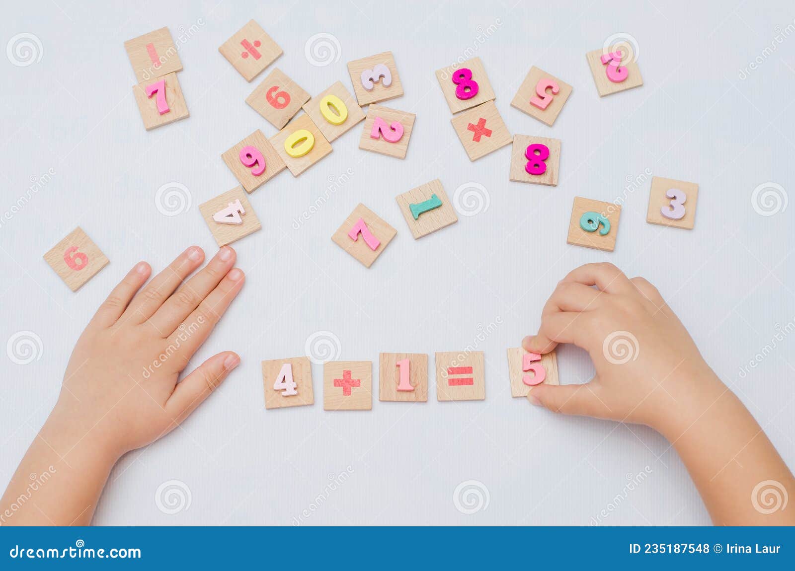 Five Year Old Child Learn Learns Arithmetic Using a Set of Wooden ...