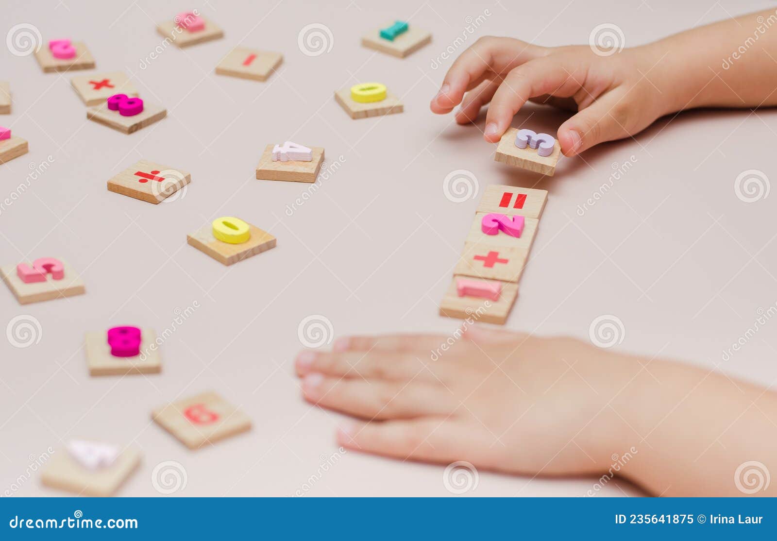 Five Year Old Child Learn Learns Arithmetic Using a Set of Wooden ...