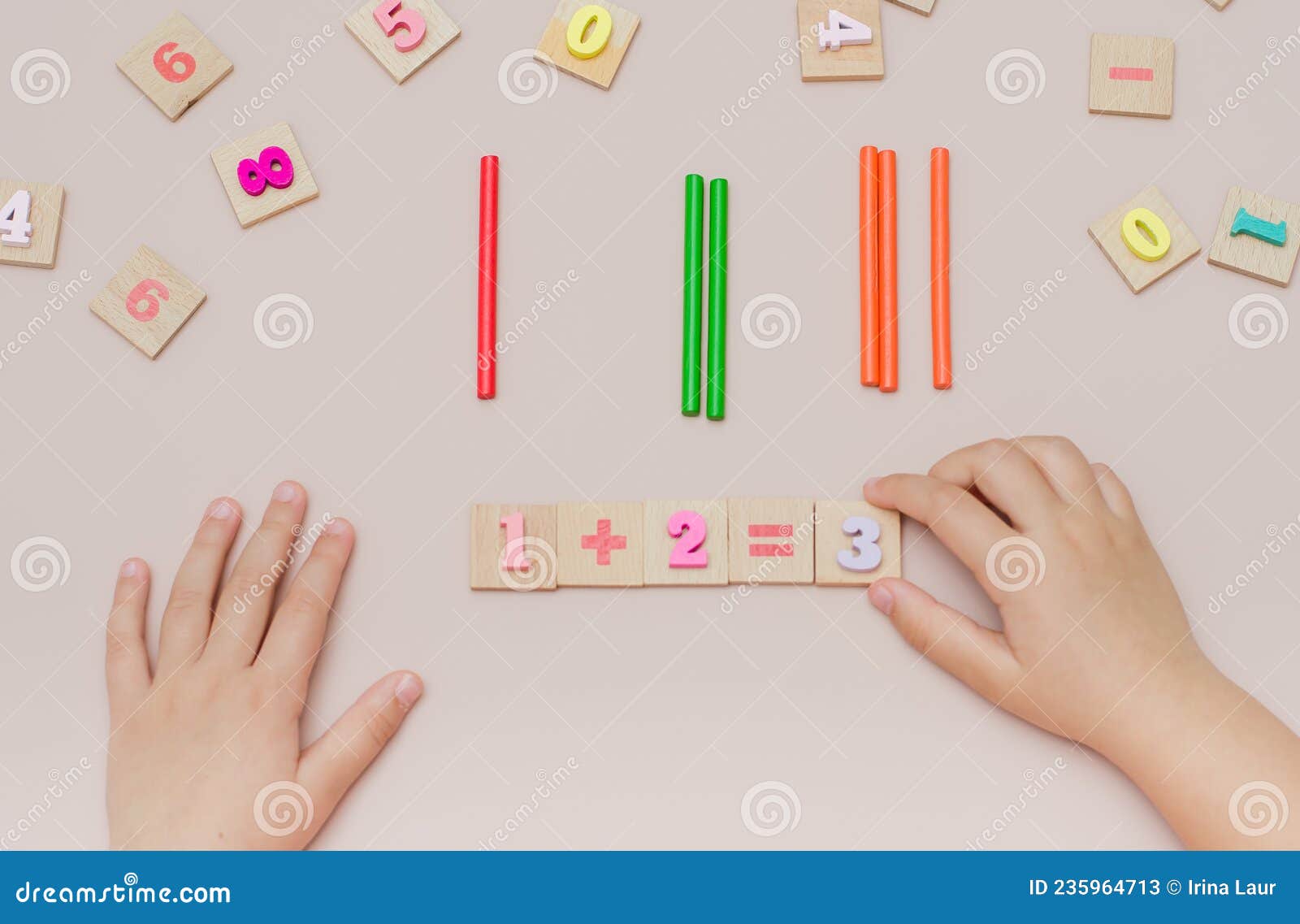 Five Year Old Child Learn Learns Arithmetic Using a Set of Wooden ...