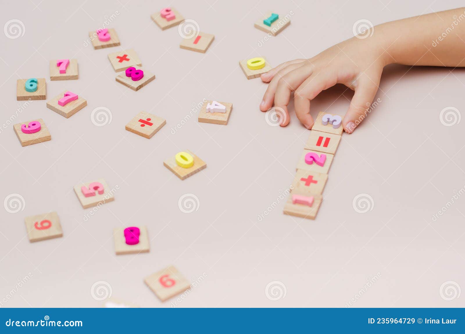 Five Year Old Child Learn Learns Arithmetic Using a Set of Wooden ...