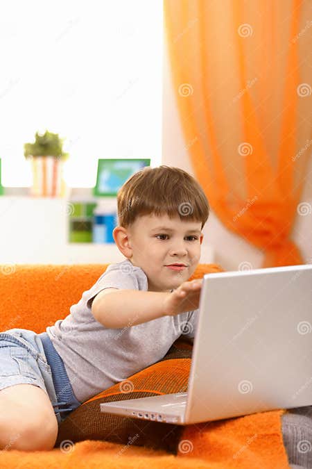 Five Year Old with Computer Stock Photo - Image of boys, cosy: 18493388