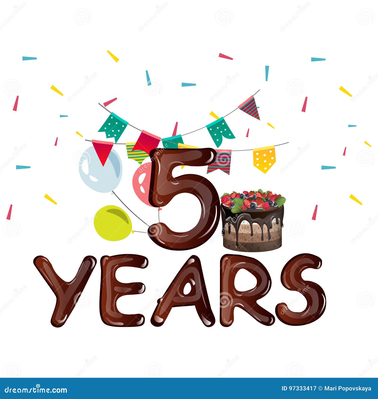 Five Years Birthday with Balloons and Ribbons. Stock Vector ...