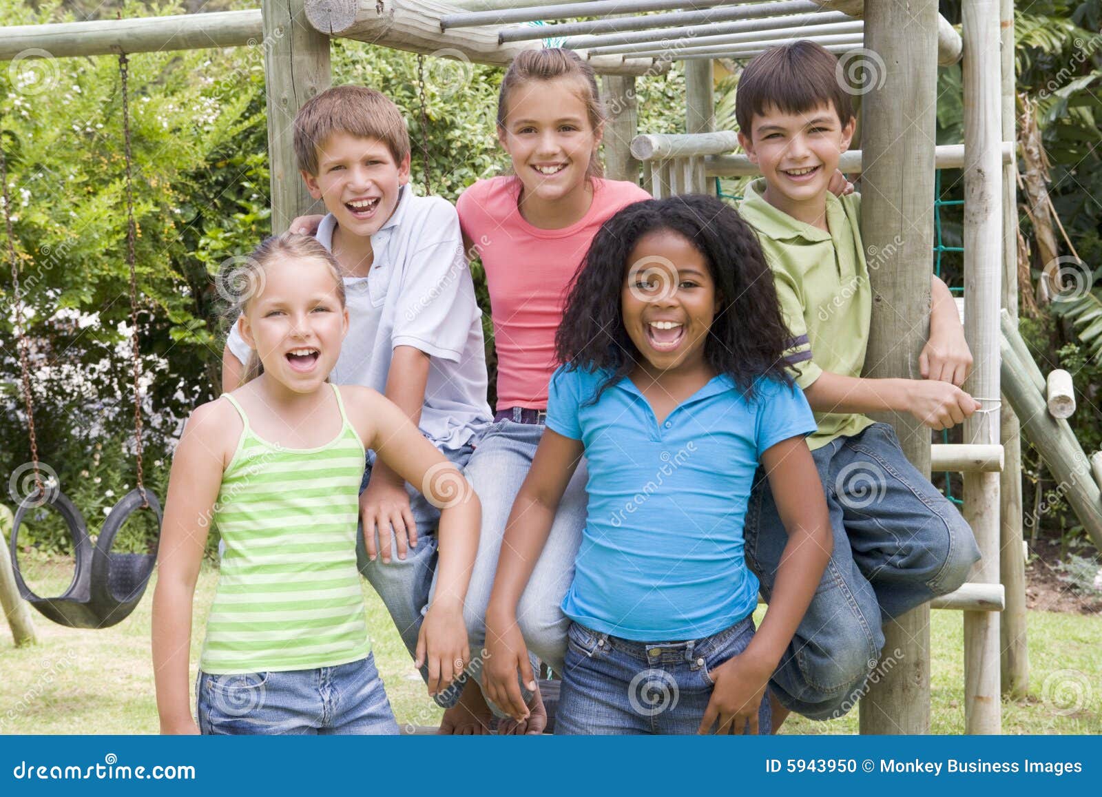 Five Young Friends at a Playground Smiling Stock Photo - Image of happy ...