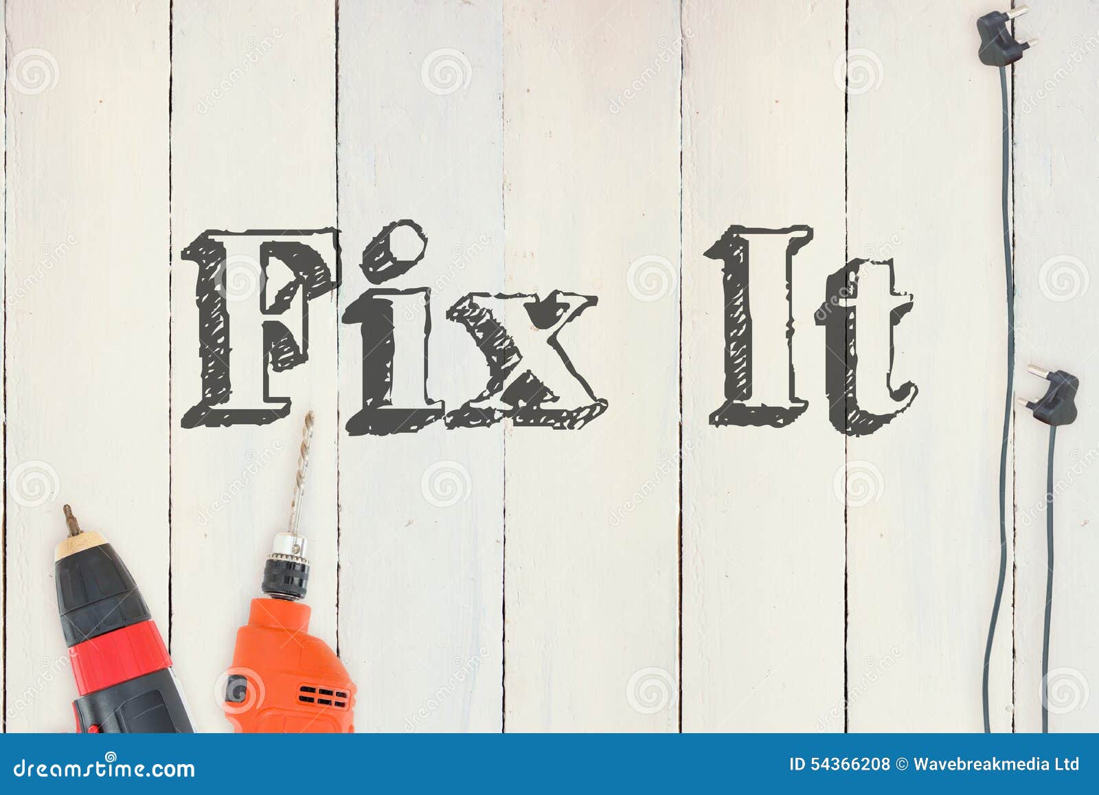 Fix it Against Diy Tools on Wooden Background Stock Illustration ...