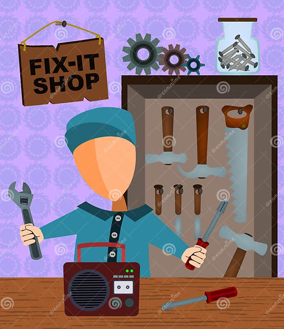 Fix-it shop stock illustration. Illustration of mechanic - 21766368