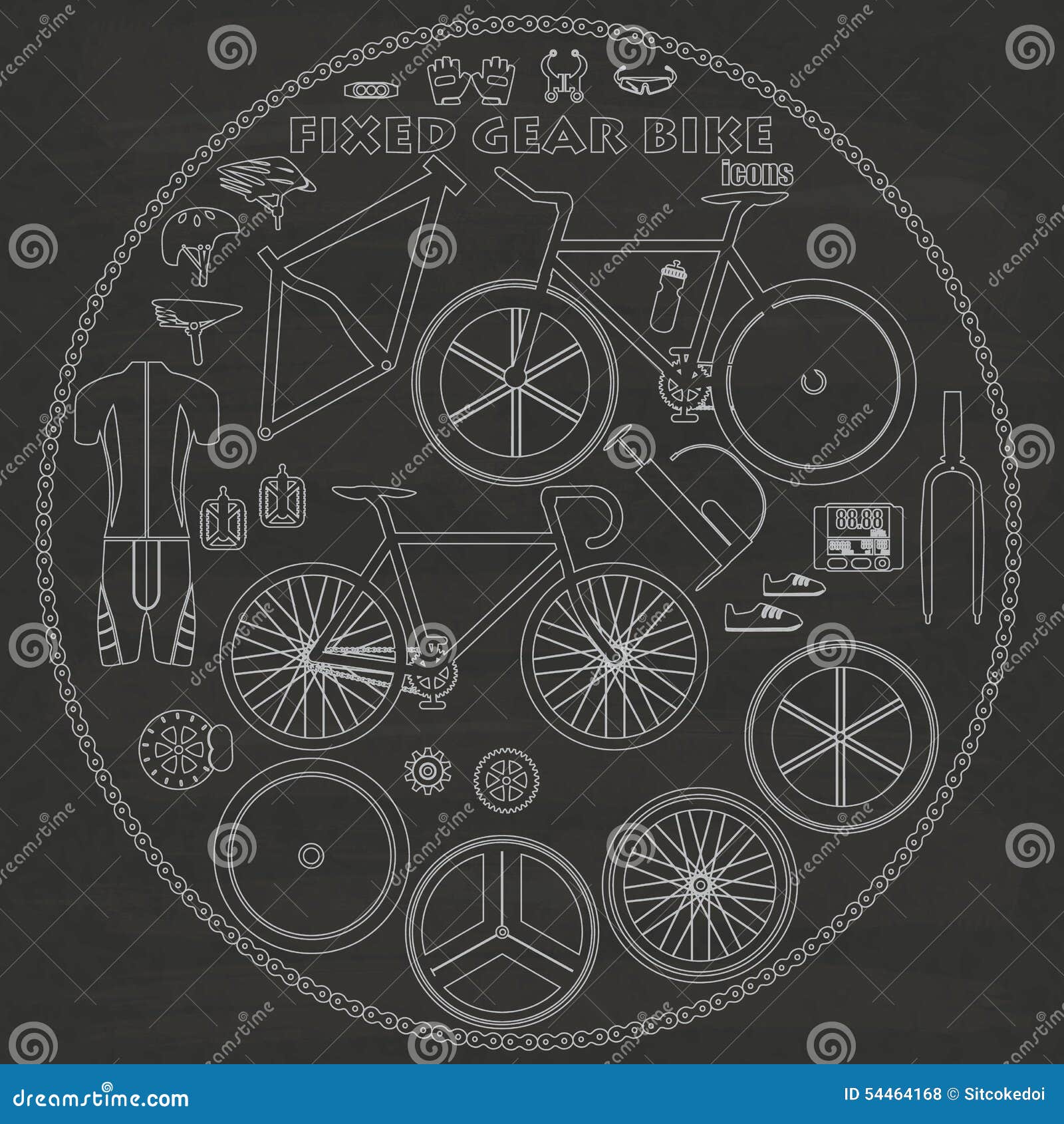 Fixed bicycle on chalk stock vector. Illustration of body - 54464168