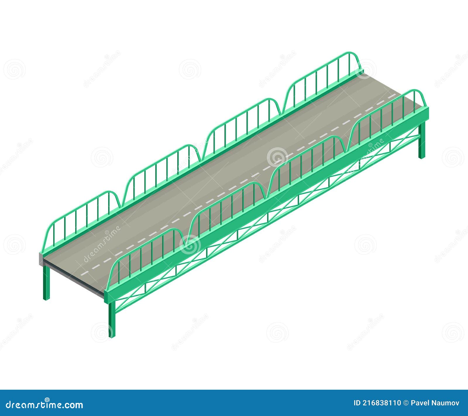 Fixed Bridge with Metal Balustrade Railing Oated with Asphalt Isometric ...