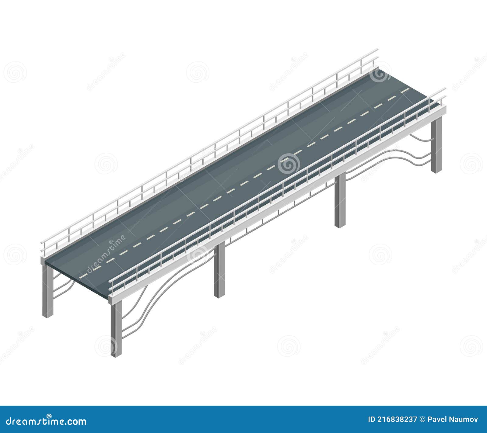 Fixed Bridge with Metal Balustrade Railing Oated with Asphalt Isometric ...
