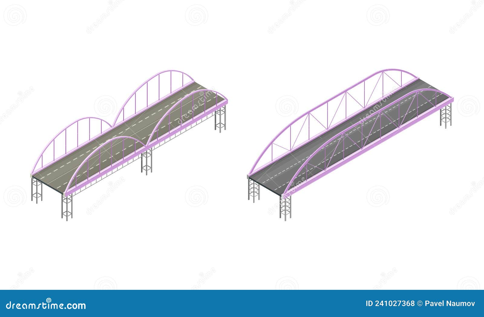 Fixed Bridge with Metal Tie Rod and Oated with Asphalt Isometric Vector ...
