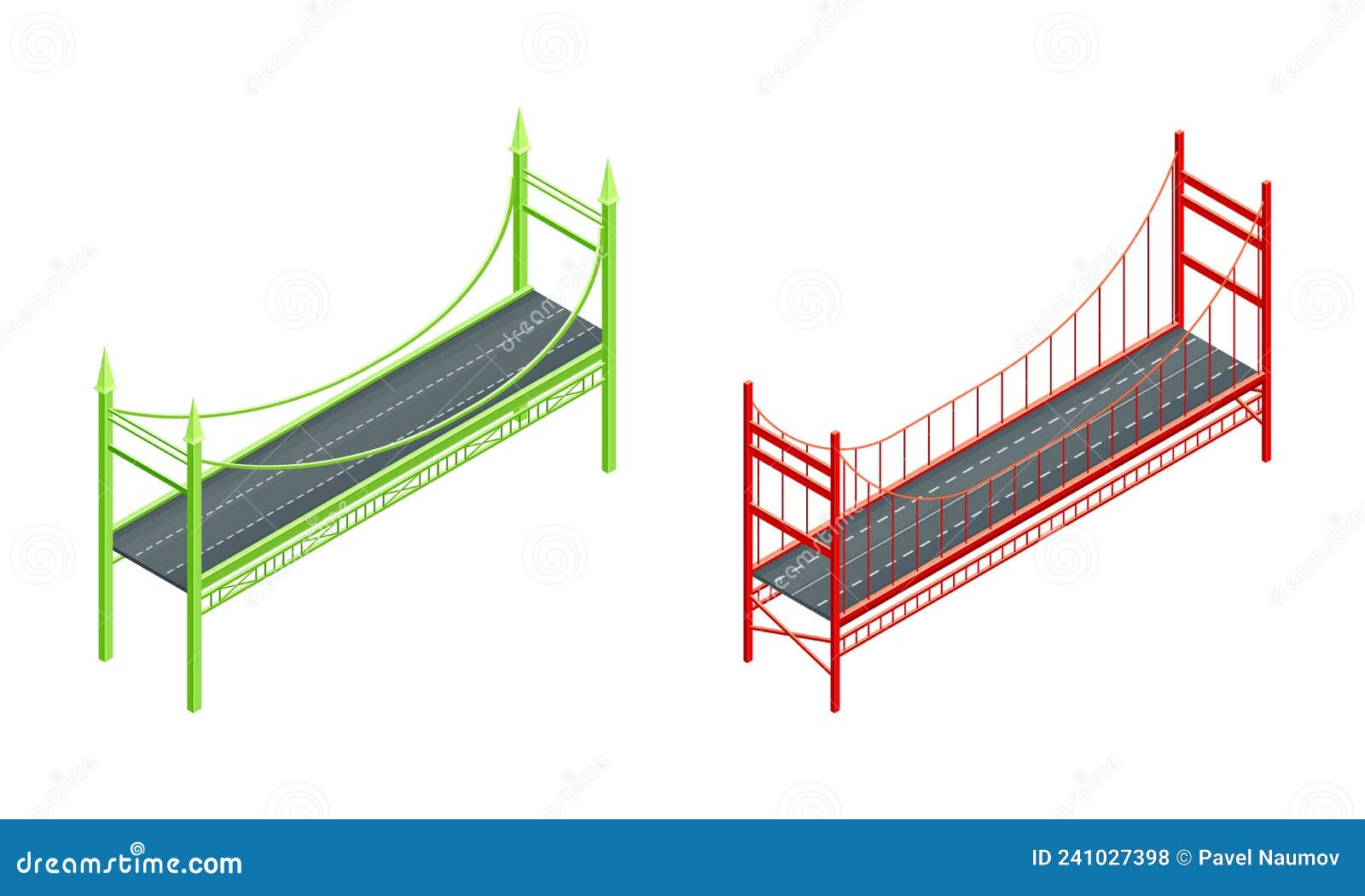 Fixed Bridge with Metal Tie Rod and Oated with Asphalt Isometric Vector ...