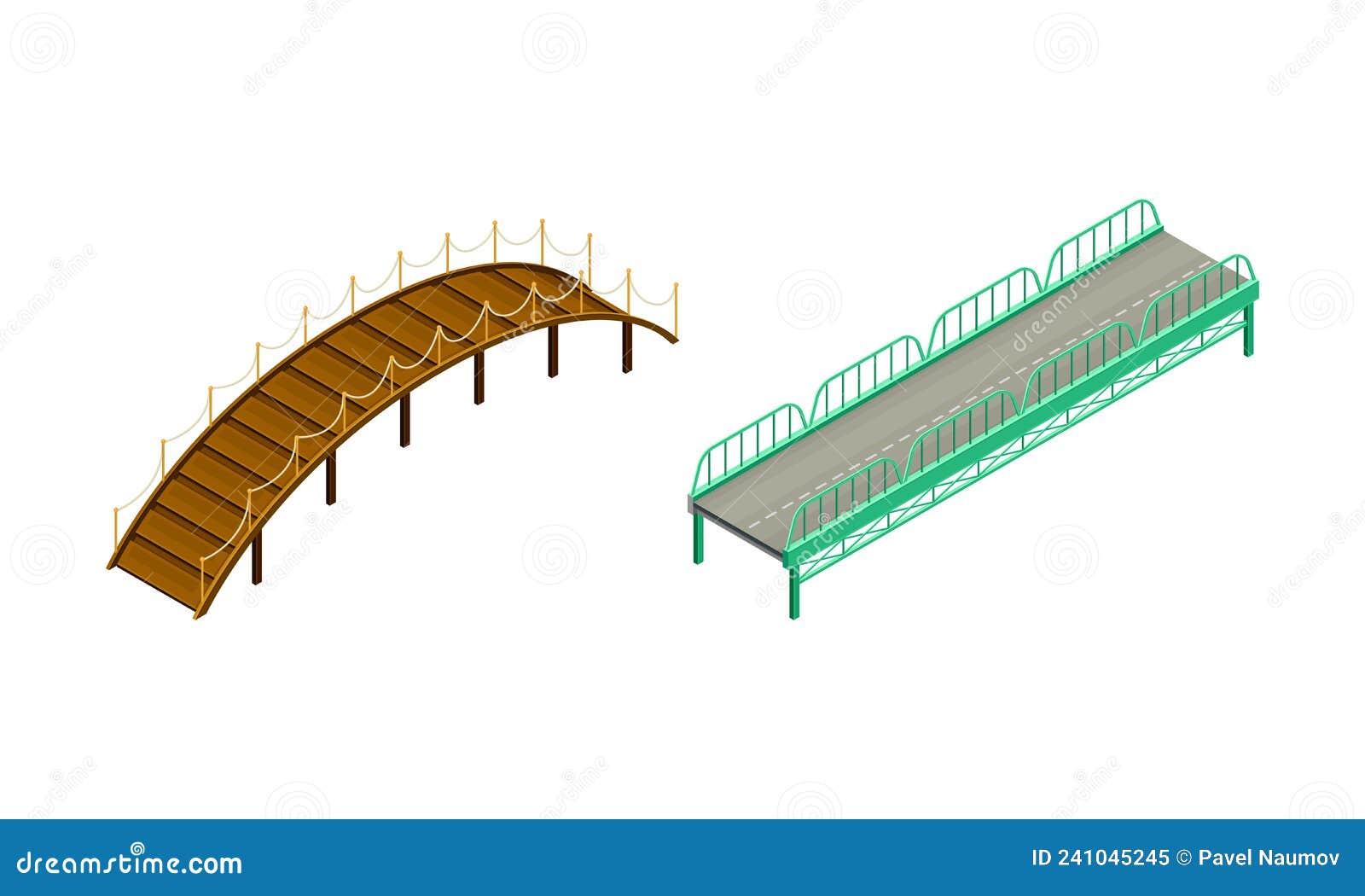 Fixed Bridge with Tie Rod and Oated with Asphalt Isometric Vector Set ...