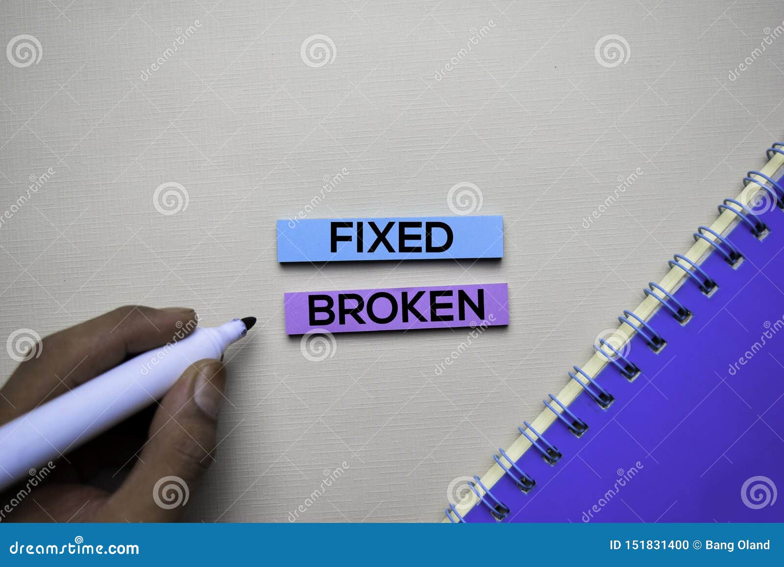 Fixed or Broken Text on Sticky Notes with Office Desk Concept Stock ...