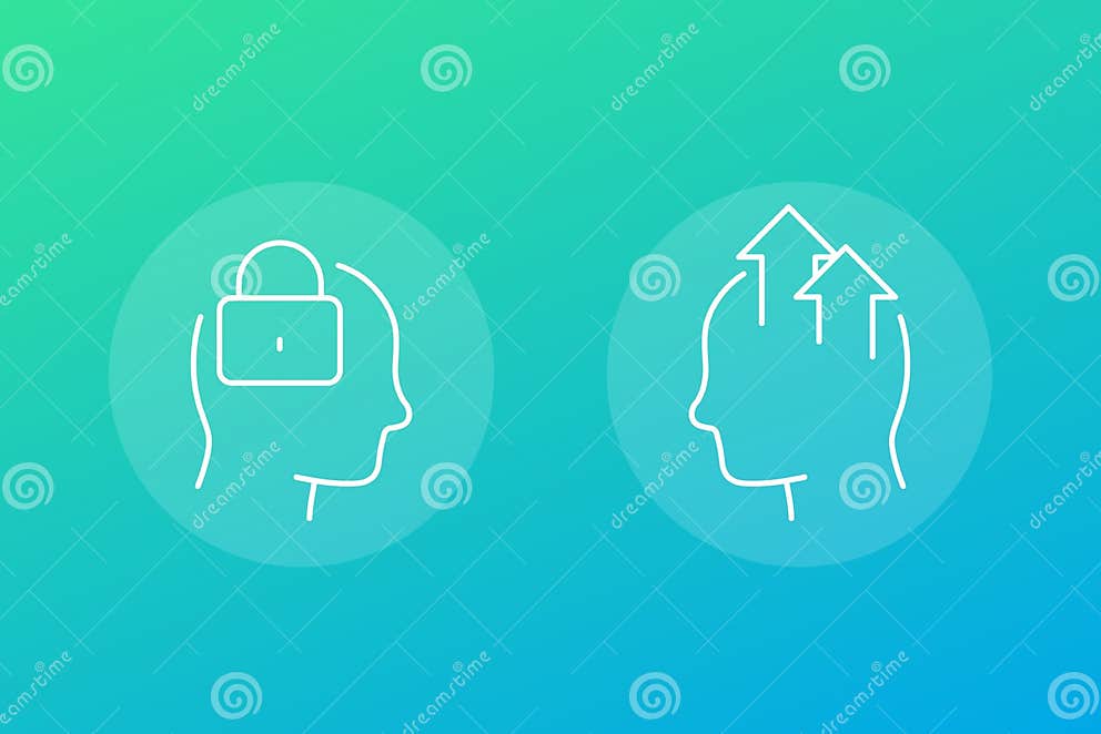 Fixed and Growth Mindset Icons, Linear Vector Stock Vector ...