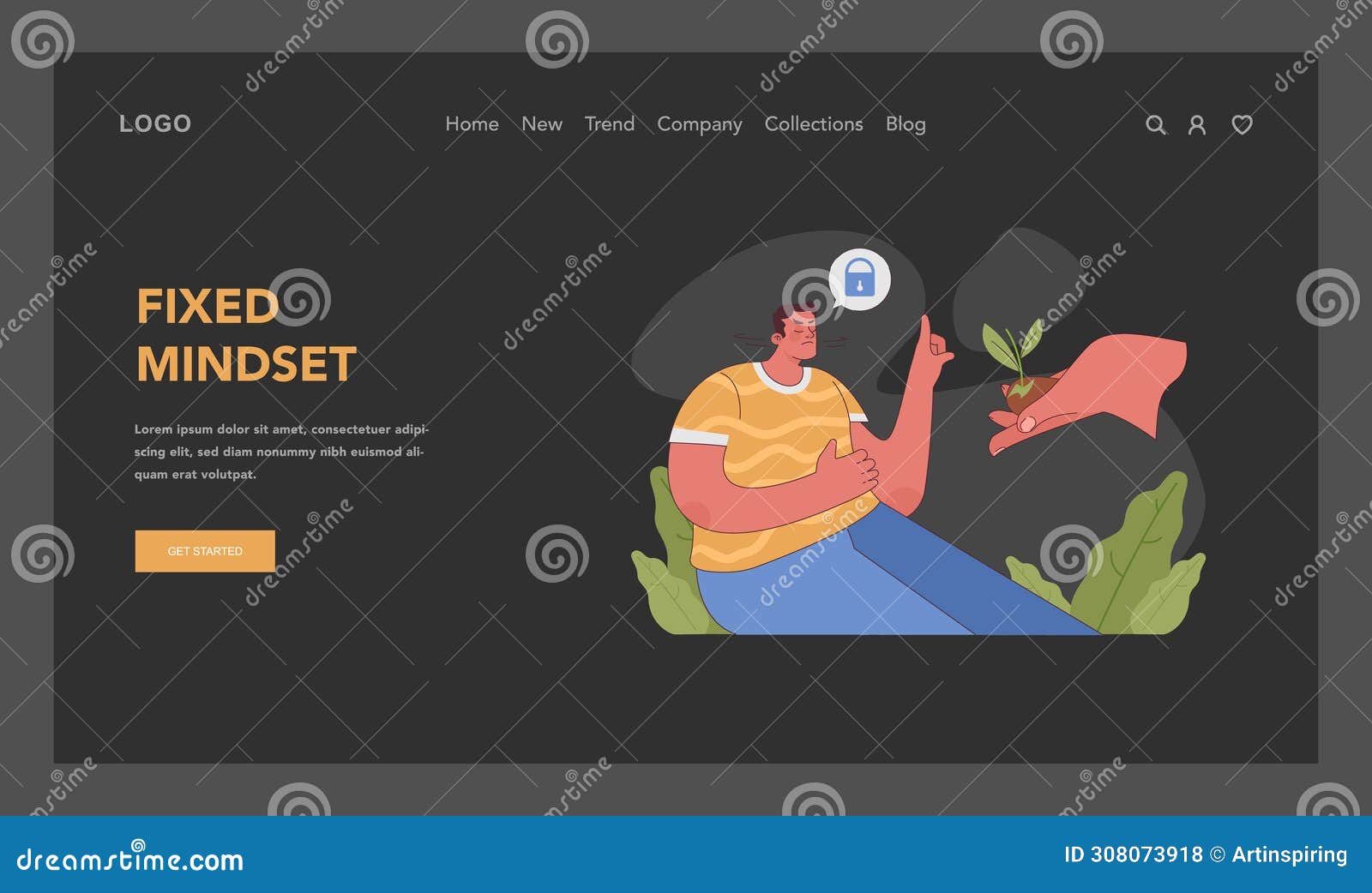 Fixed Mindset Concept. Flat Vector Illustration Stock Illustration ...