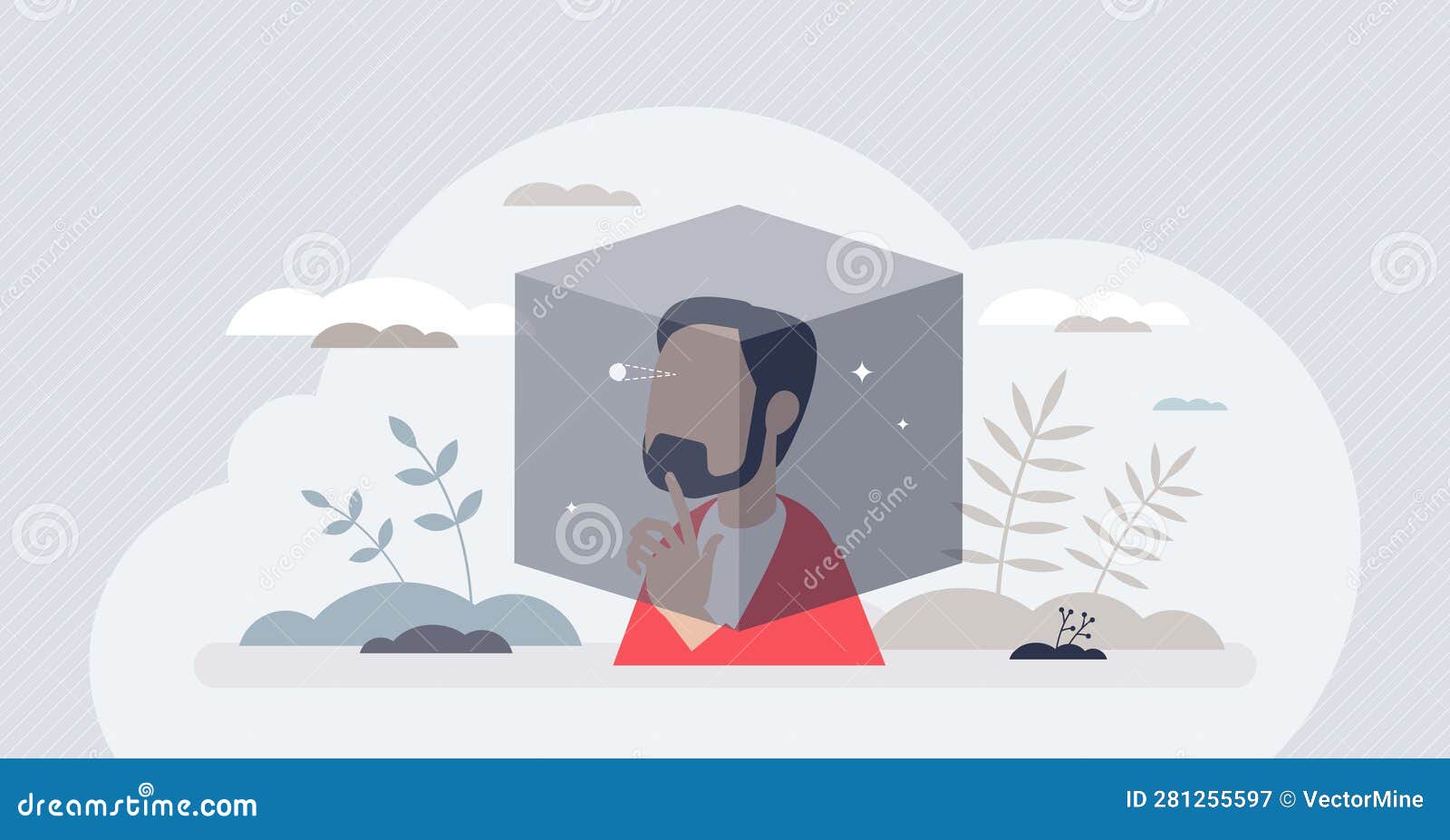 Fixed Mindset and Trapped Thoughts in a Mind Box Tiny Person Concept ...