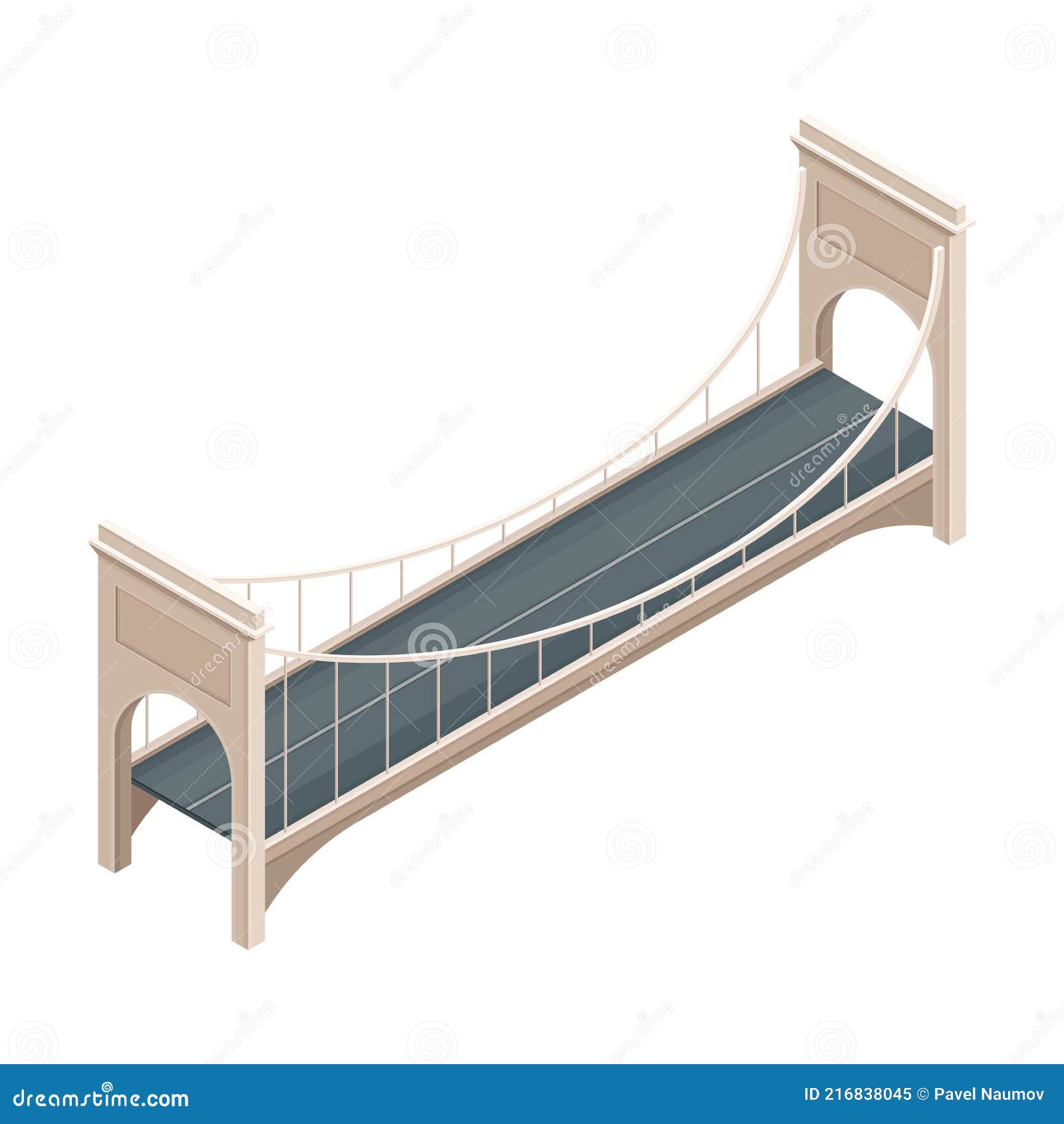 Fixed Suspension Bridge with Deck Oated with Asphalt Isometric Vector ...