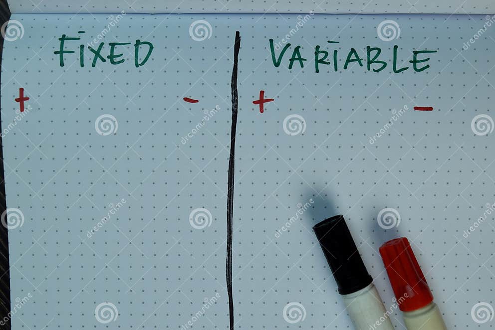 Fixed and Variable Write on a Book Isolated on Wooden Table Stock Image ...