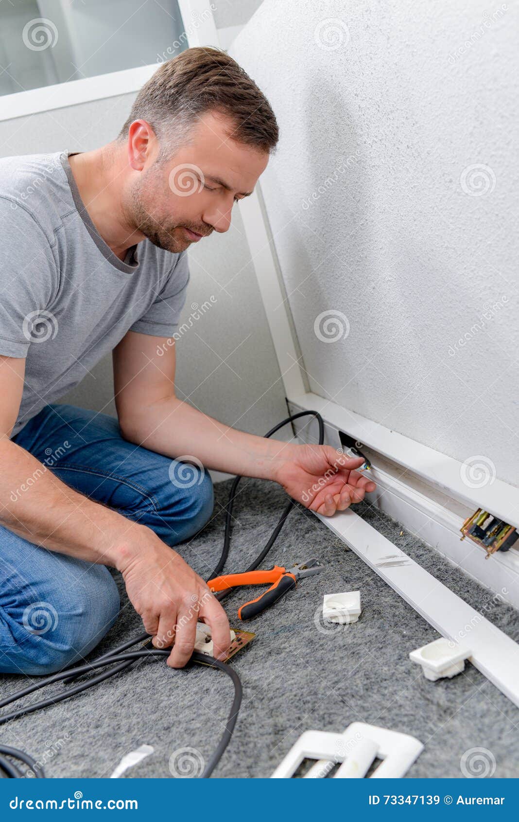 Fixing Broken Electrical Socket Stock Image - Image of working, floor ...